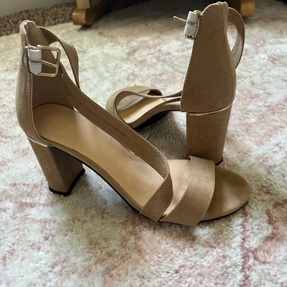 Shoes | Elegant Tan Block Heel Sandals | Poshmark